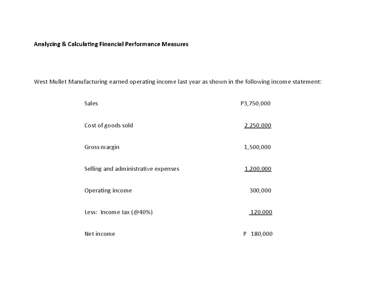 Lecture Notes Financial Performance Measures - Analyzing & Calculating ...