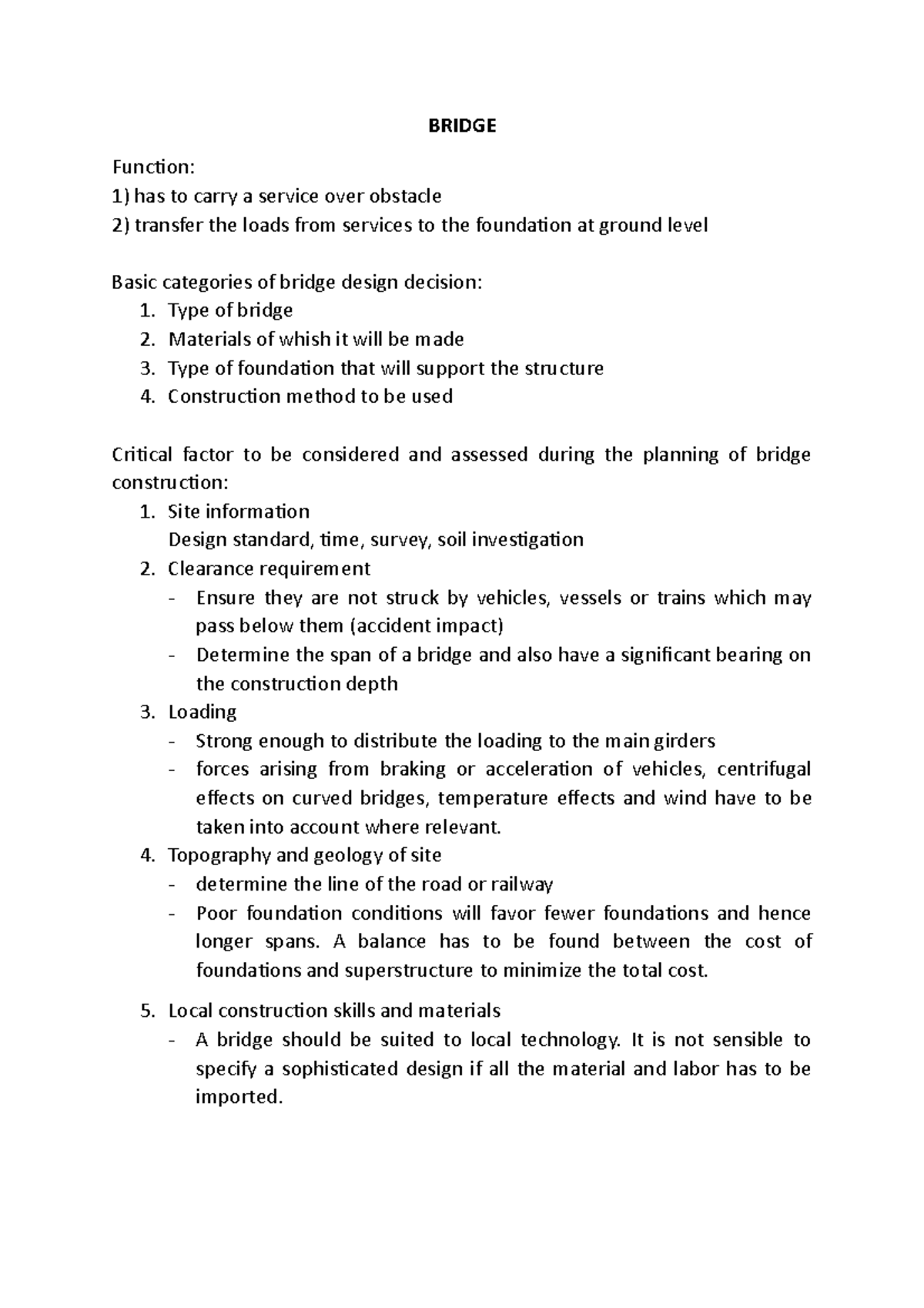 Bridge - BRIDGE Function: 1) has to carry a service over obstacle 2 ...