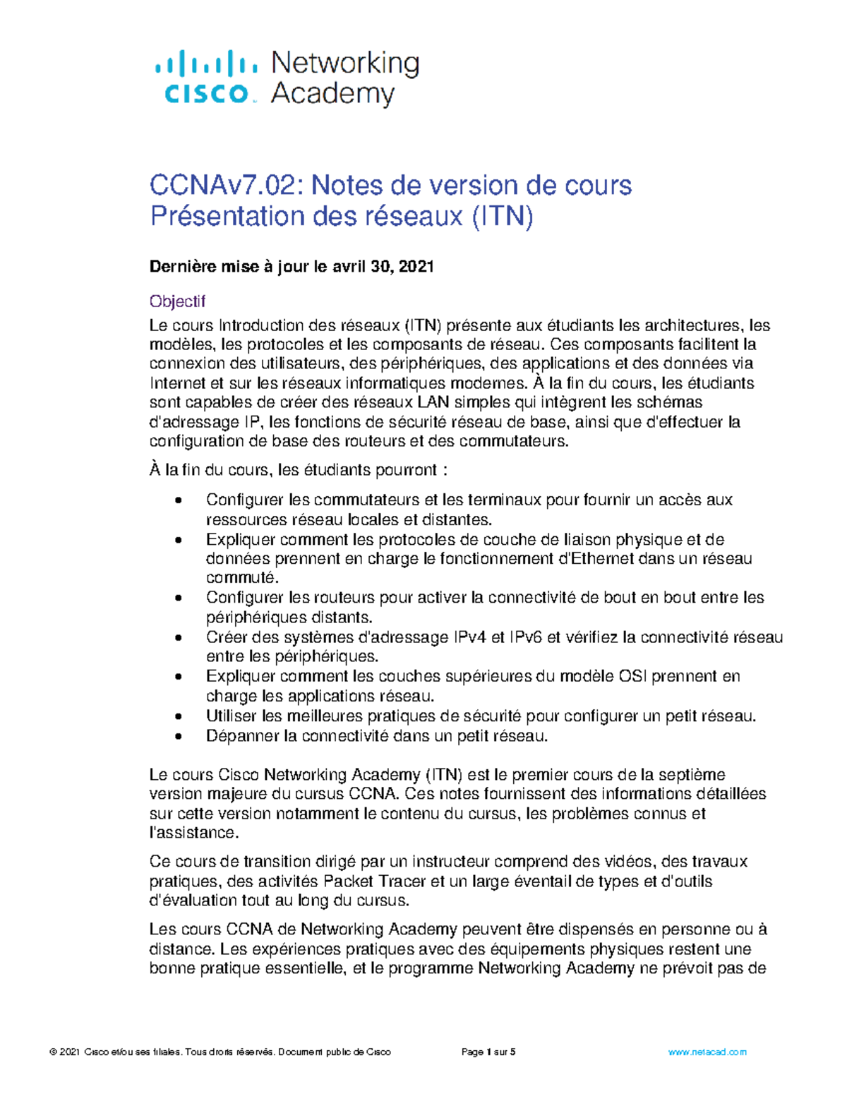 ITN v7.02 Release Notes - CCNAv7: Notes de version de cours ...
