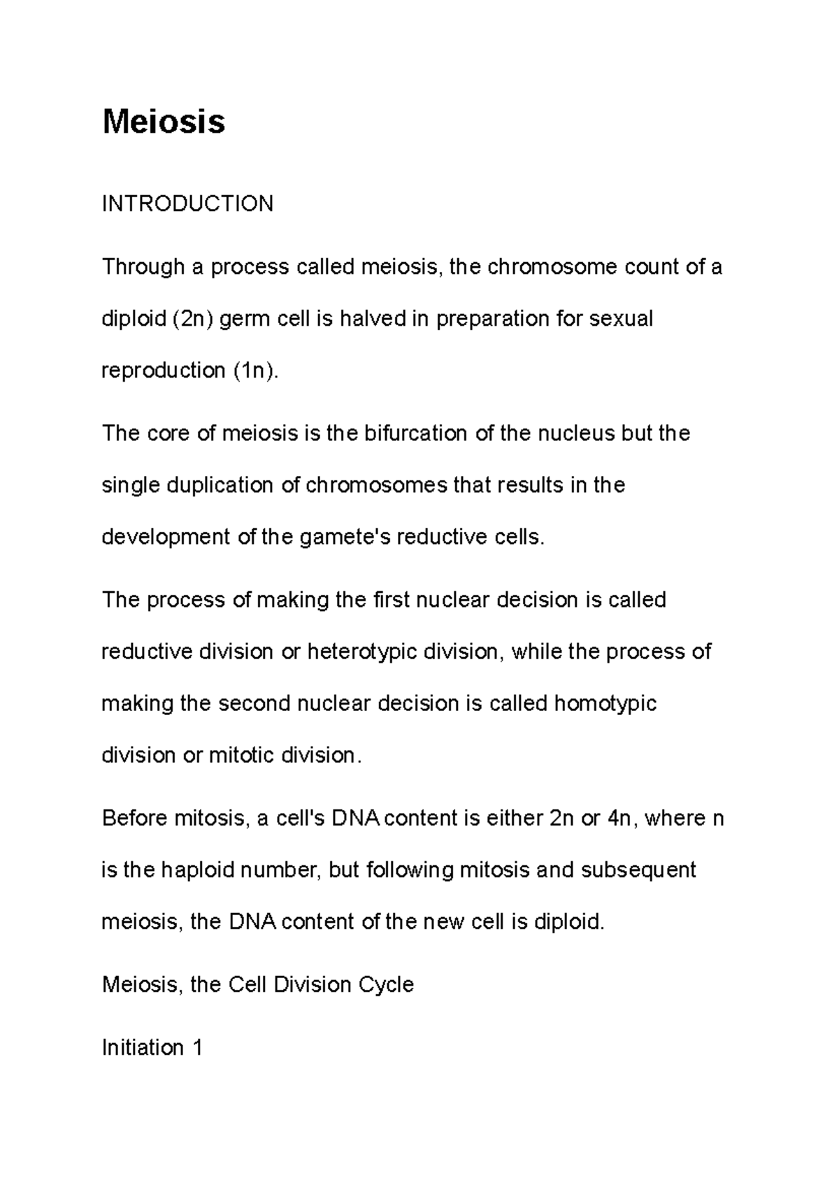 Meiosis - Notes - Meiosis INTRODUCTION Through a process called meiosis ...