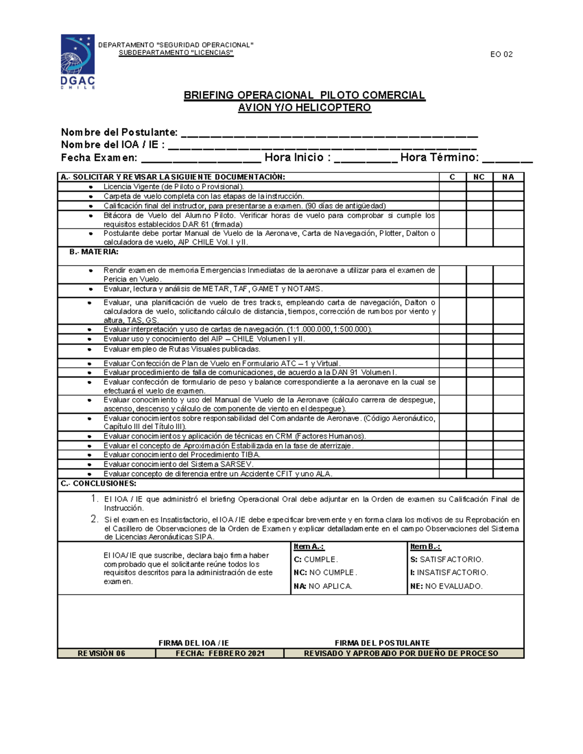 Httpswww.dgac.gob - Cartilla examen operacional oral piloto comercial - BRIEFING OPERACIONAL ...