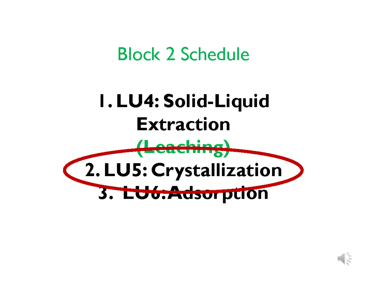 crystallization overview based notes-LU5 - Block 2 Schedule 1. LU4 ...