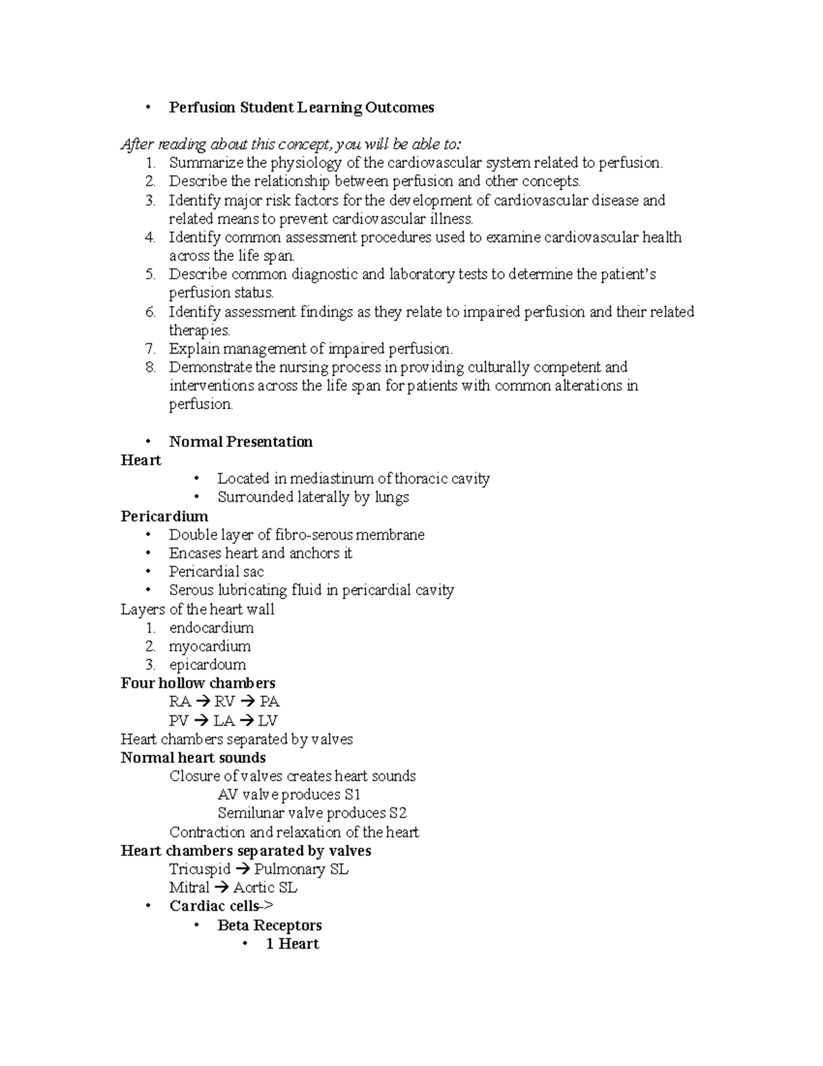 Perfusion Outline - Lecture notes 2 - Perfusion Student Learning ...