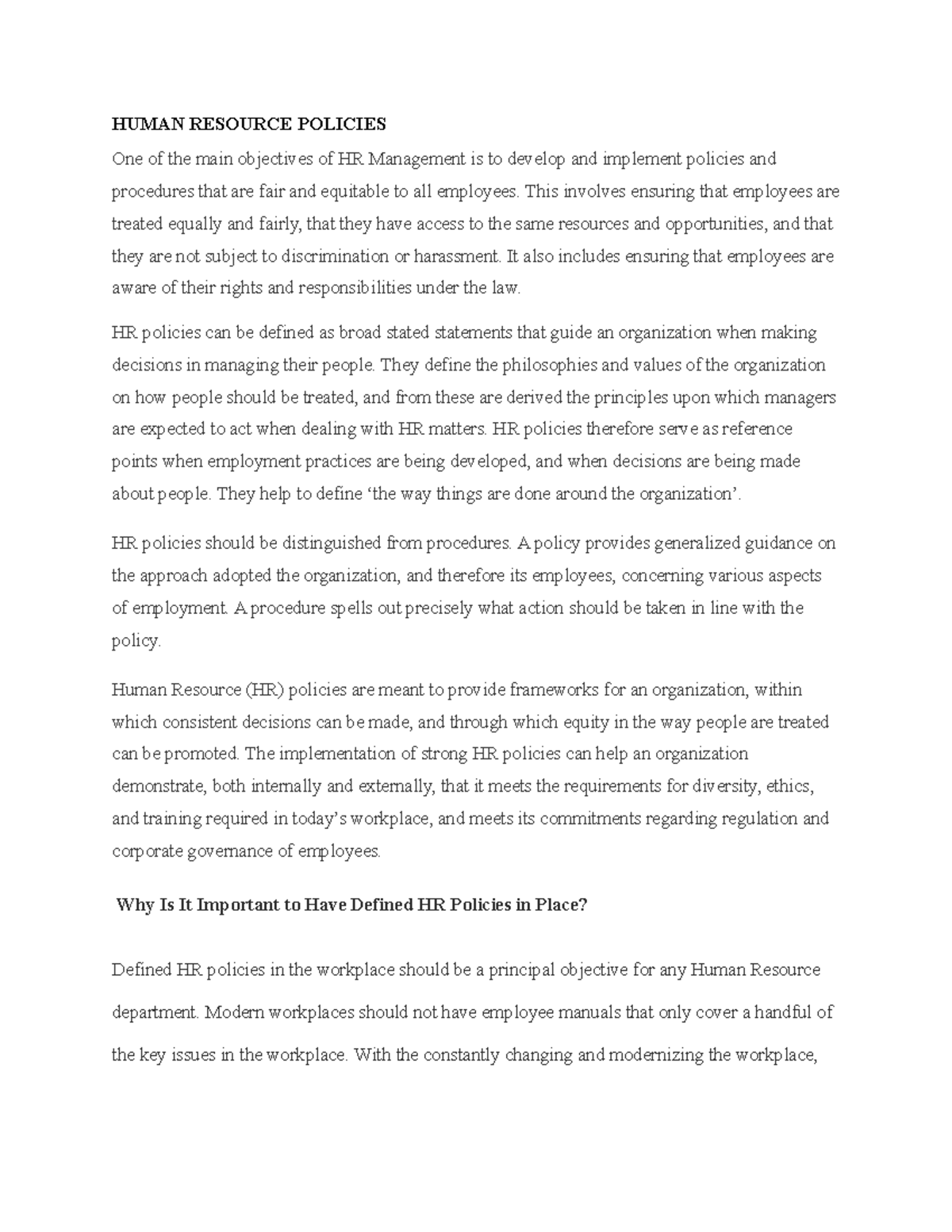 HR policies - look at this - HUMAN RESOURCE POLICIES One of the main ...
