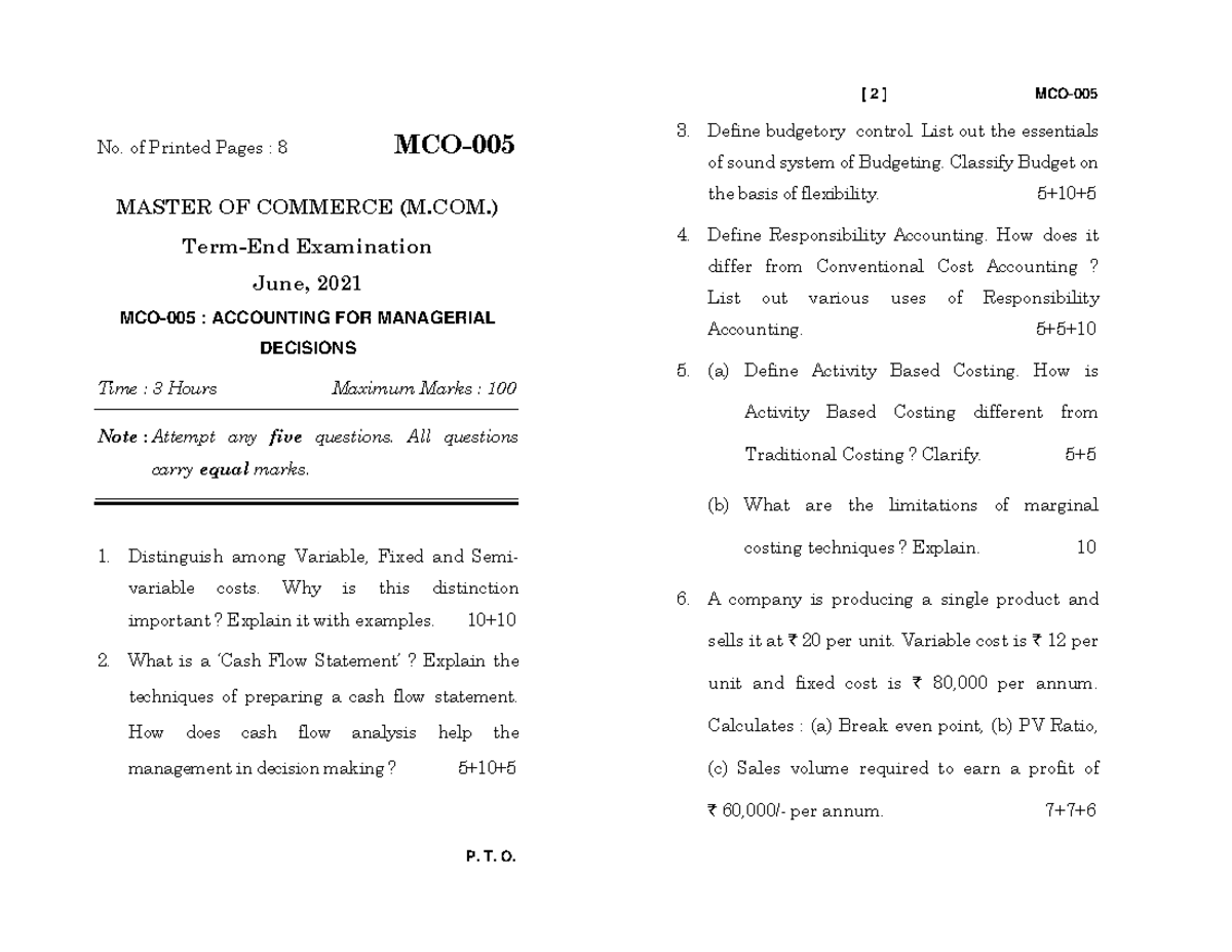 MCO-005 - pratice question papers - No. of Printed Pages : 8 MCO ...