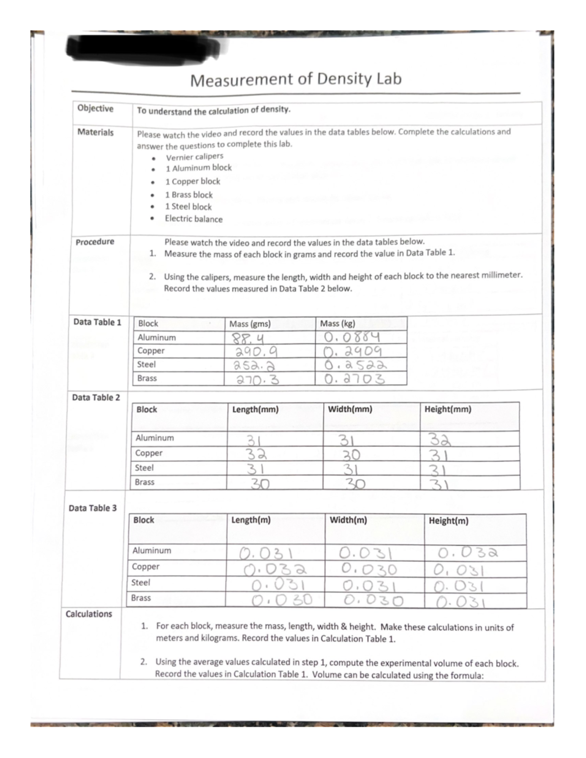 Density Lab 7 - PHYS 1410 - Studocu