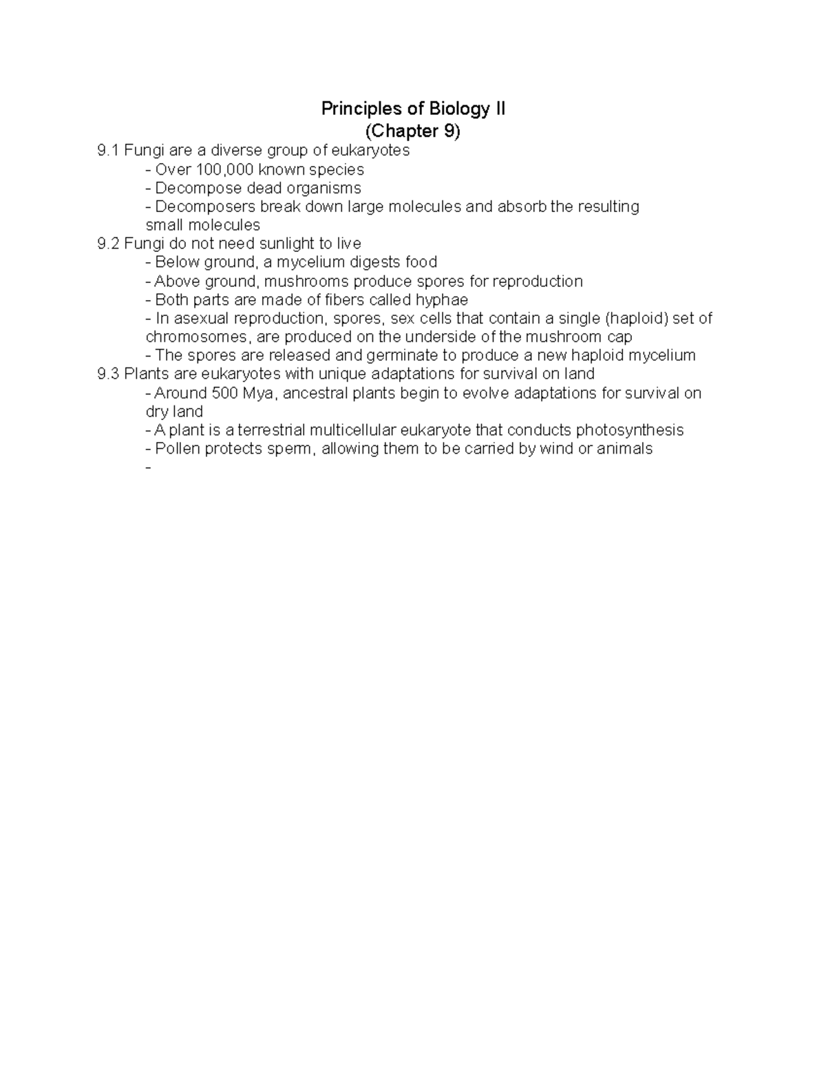 Biology II Chapter 9 - Principles of Biology II (Chapter 9) 9 Fungi are ...