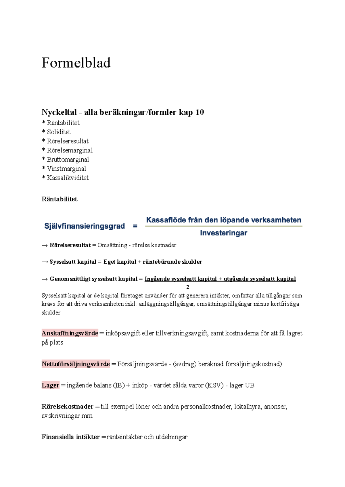 Formelblad - Sammanfattning Den nya affärsredovisningen - Formelblad ...