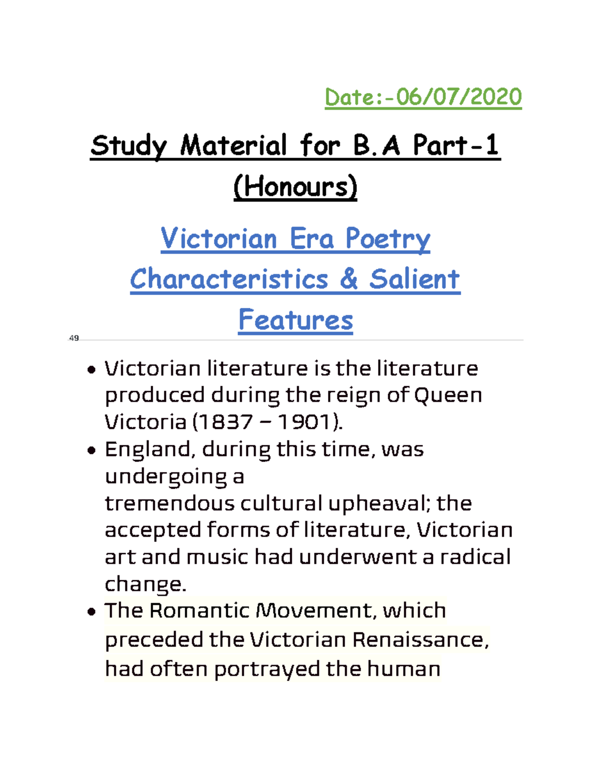 Victorian-Poetry - It is an poetry - Date:-06/07/ Study Material for B ...