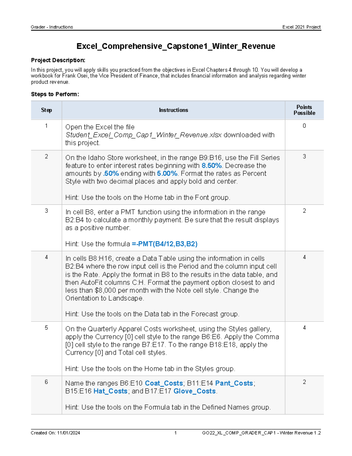 Excel Comprehensive Capstone 1 Winter Revenue Instructions - - Studocu