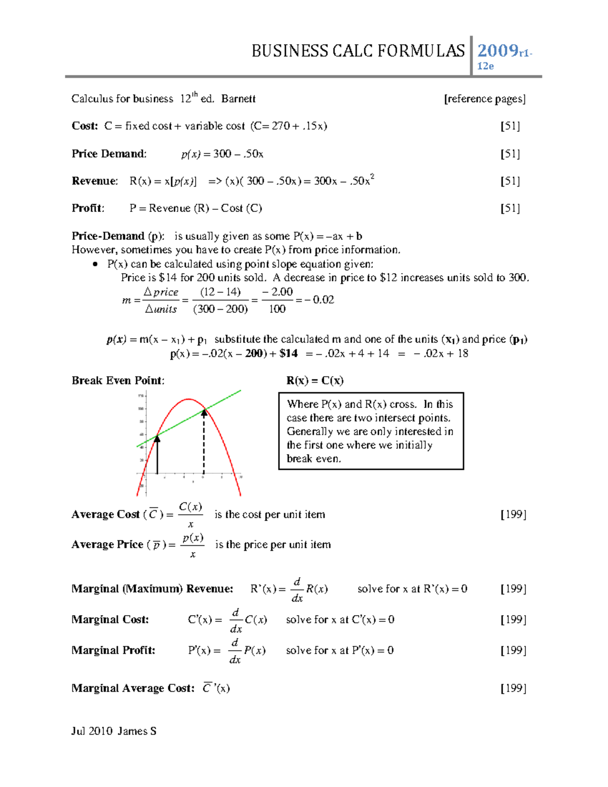 Business CALC Formulas - BUSINESS CALC FORMULAS 2009 r1- 12e Jul 2010 ...