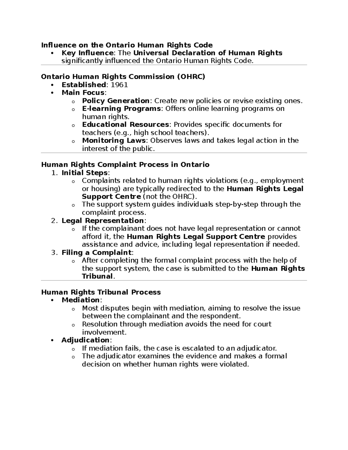 2BC3 Unit 2 - 2BC3 Unit 2.docx - Influence on the Ontario Human Rights ...
