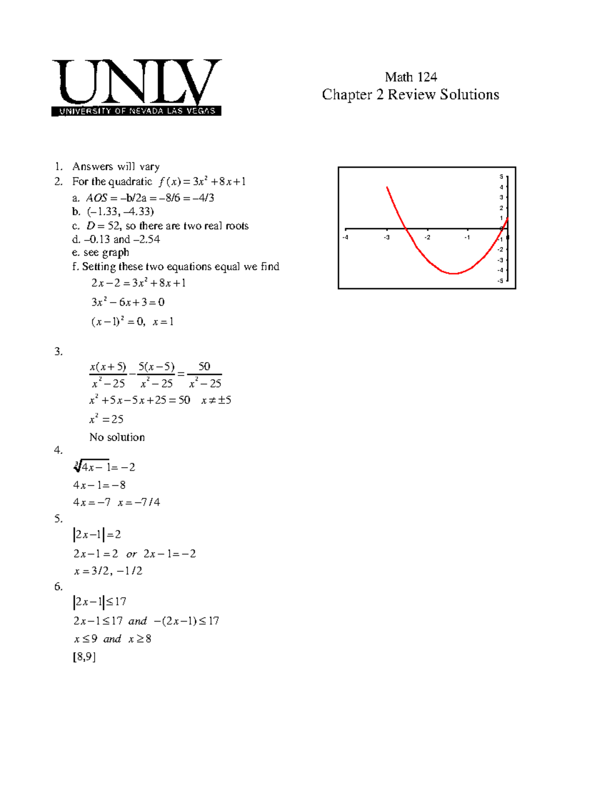 Review 02-Soln - MATH 124 - Math 124 Chapter 2 Review Solutions 1 ...