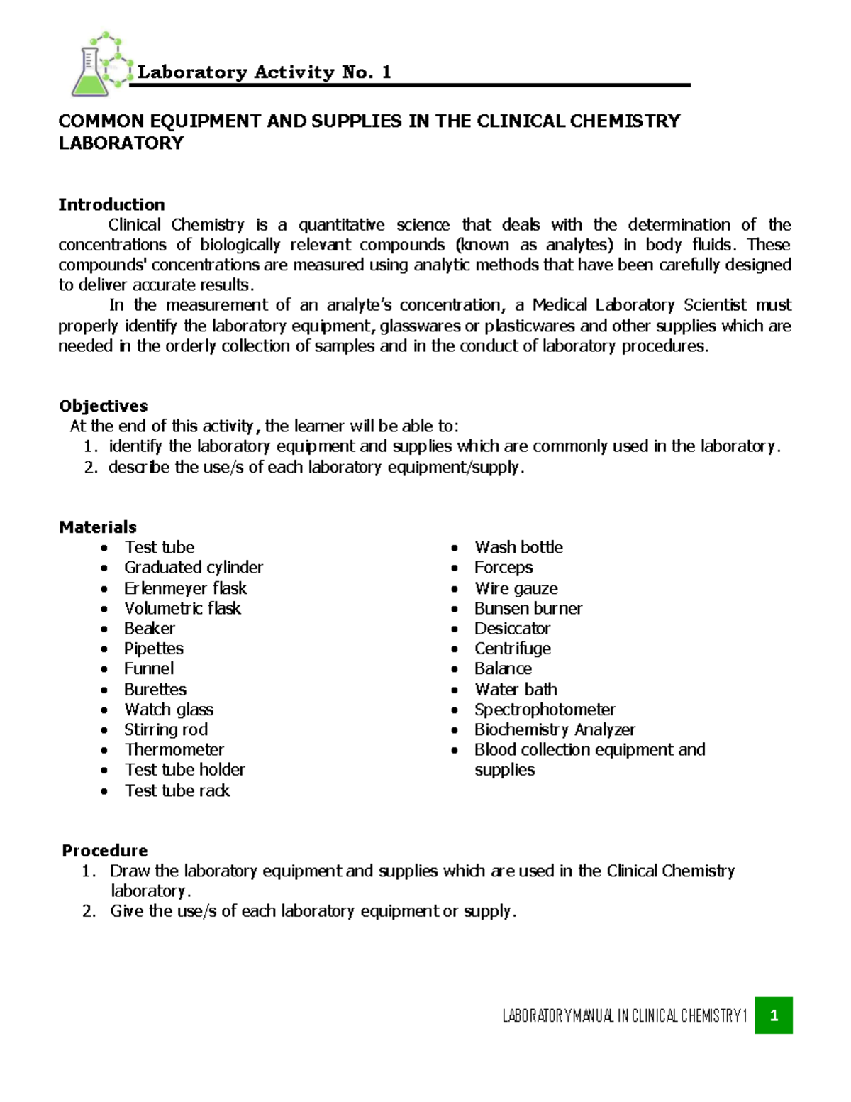L A 1 - Common Equipment and Supplies in the CC Lab - Laboratory ...