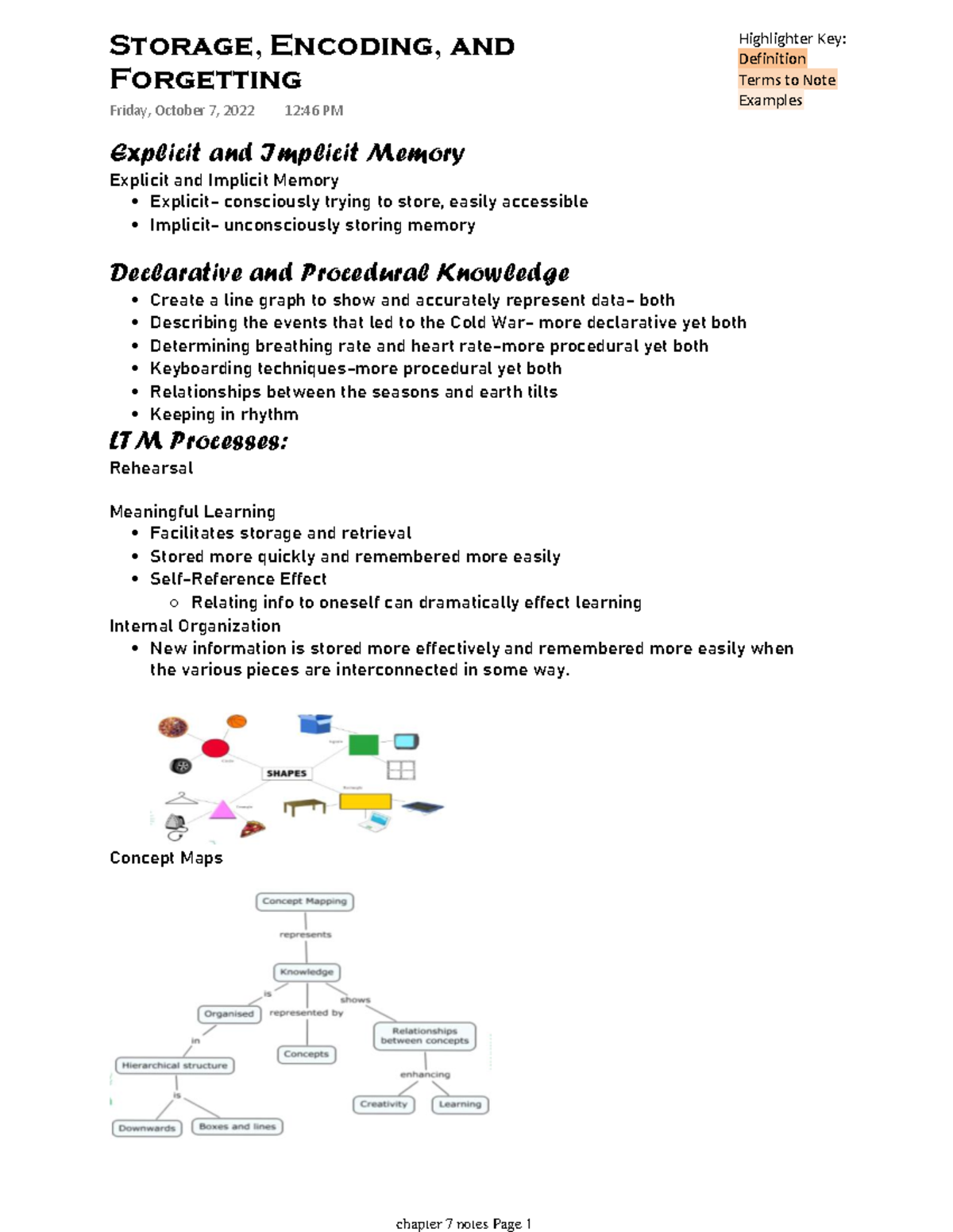 Chapter 7 notes - Highlighter Key: Definition Terms to Note Examples ...