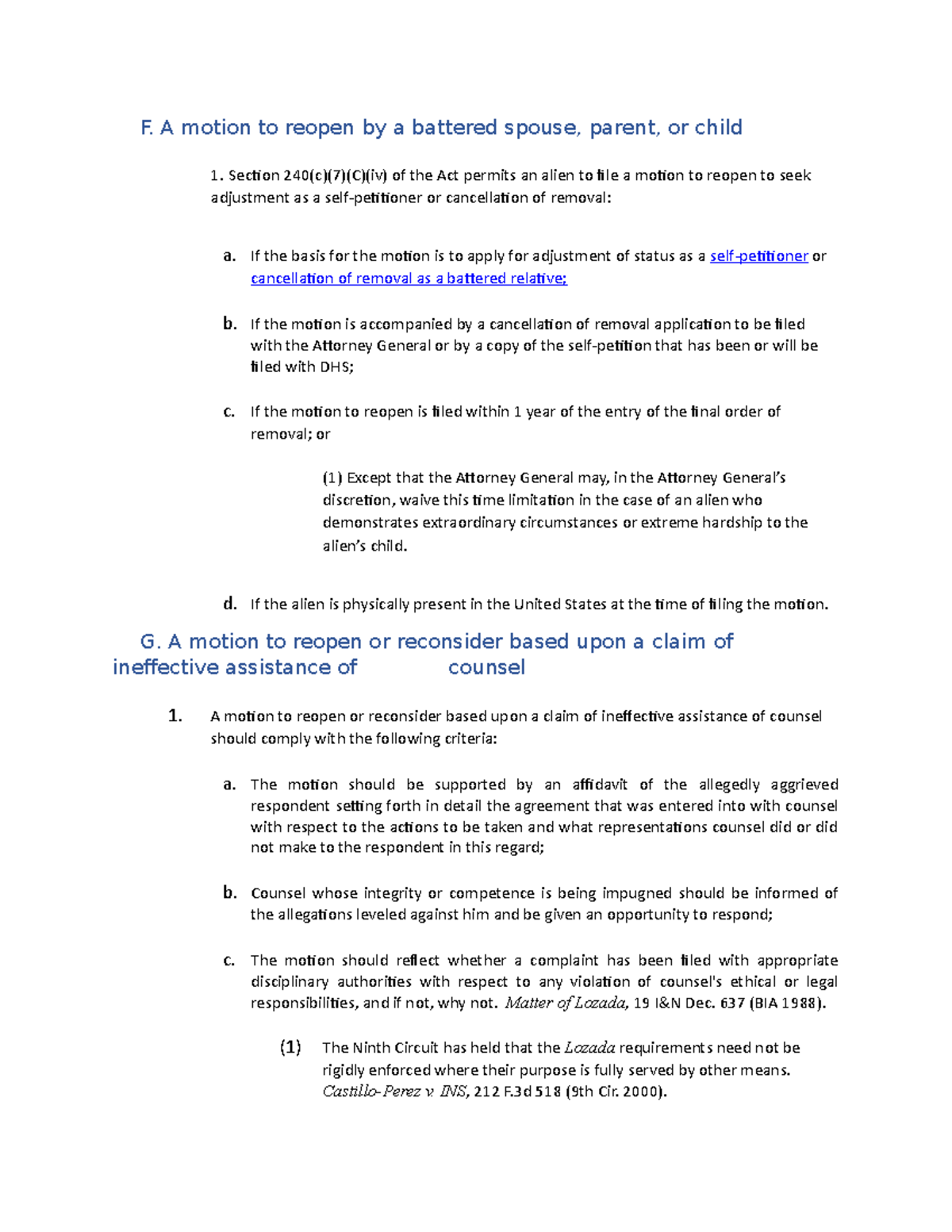 Immigration law m59 - F. A motion to reopen by a battered spouse ...