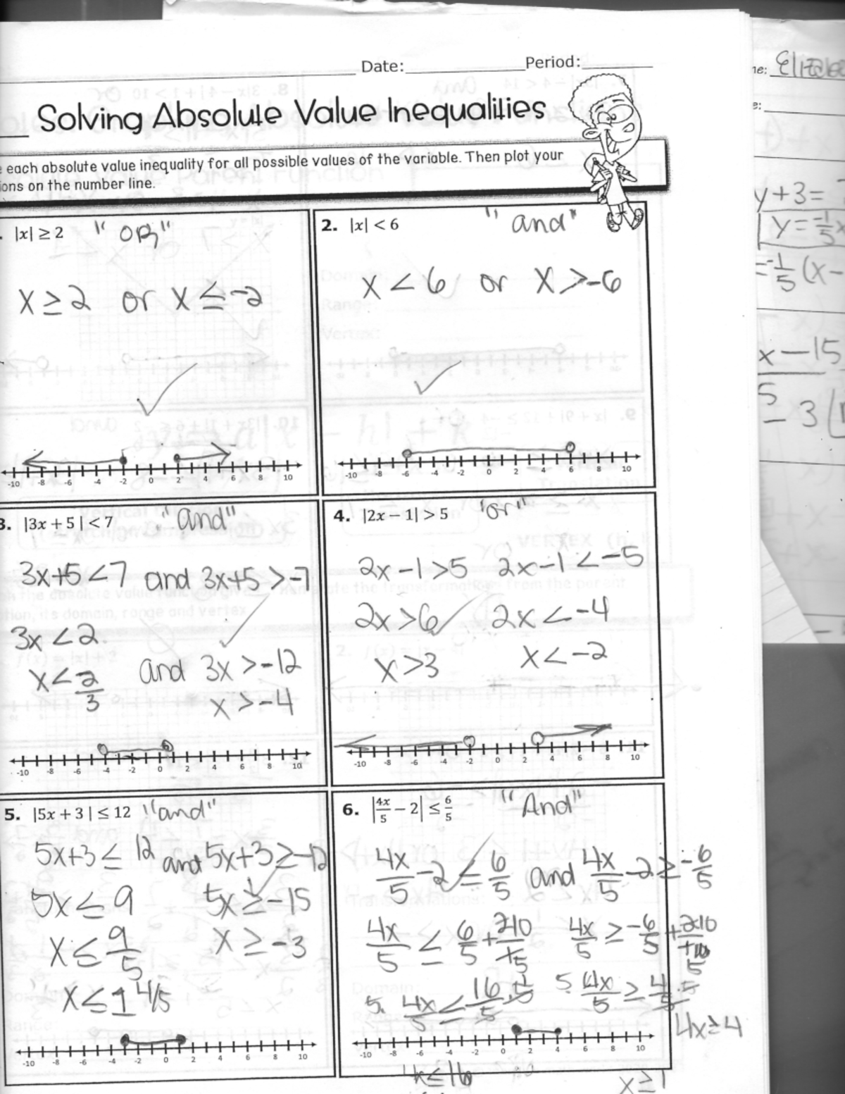 Assignment solving absolute value inequalities - Date: Period: 1e ...