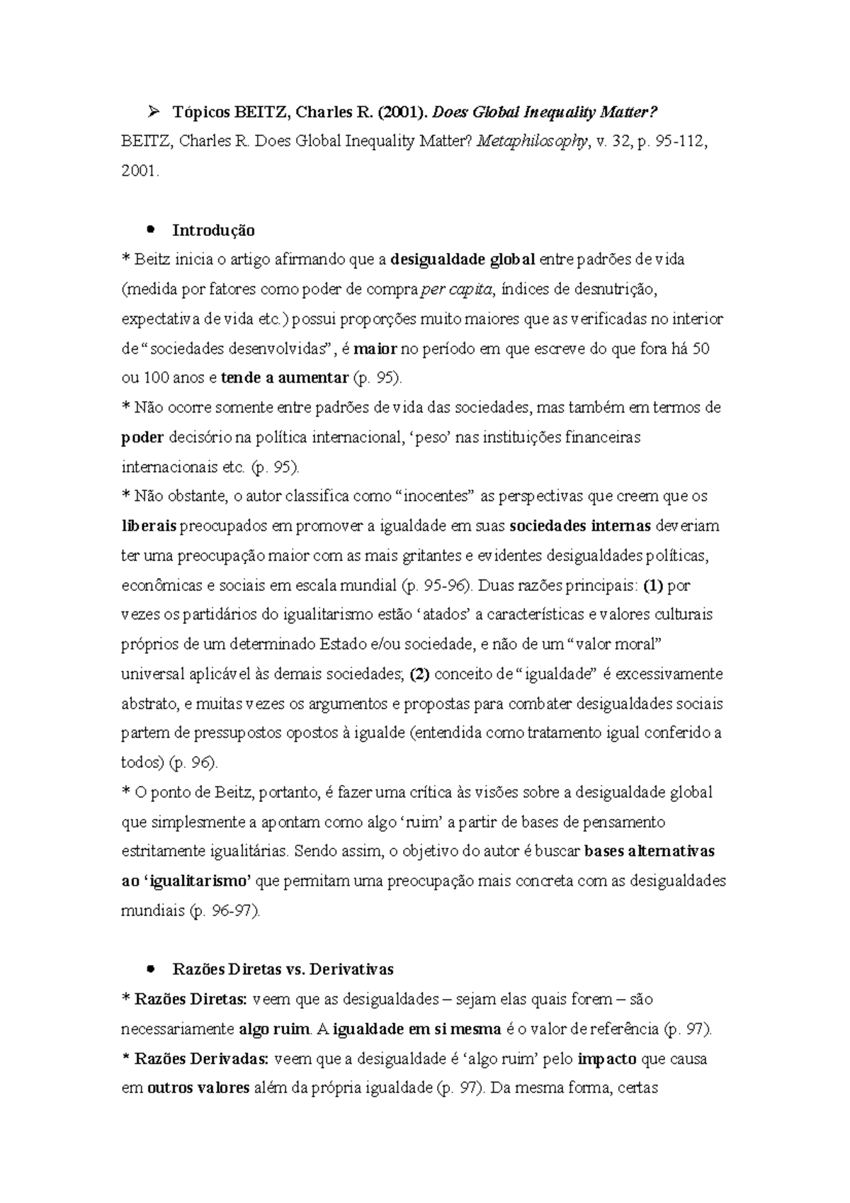 Tópicos Beitz (2001 ) - Tópicos BEITZ, Charles R. (2001). Does Global ...