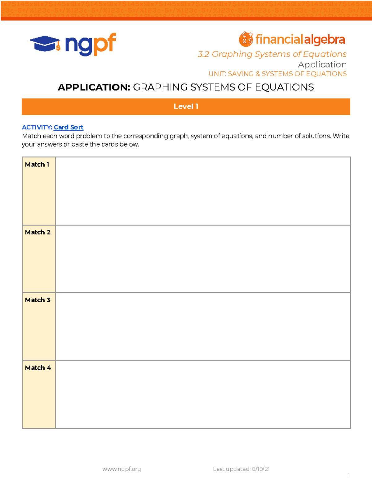 Application FA-3.2 - I'm a college student. - 3 Graphing Systems of ...