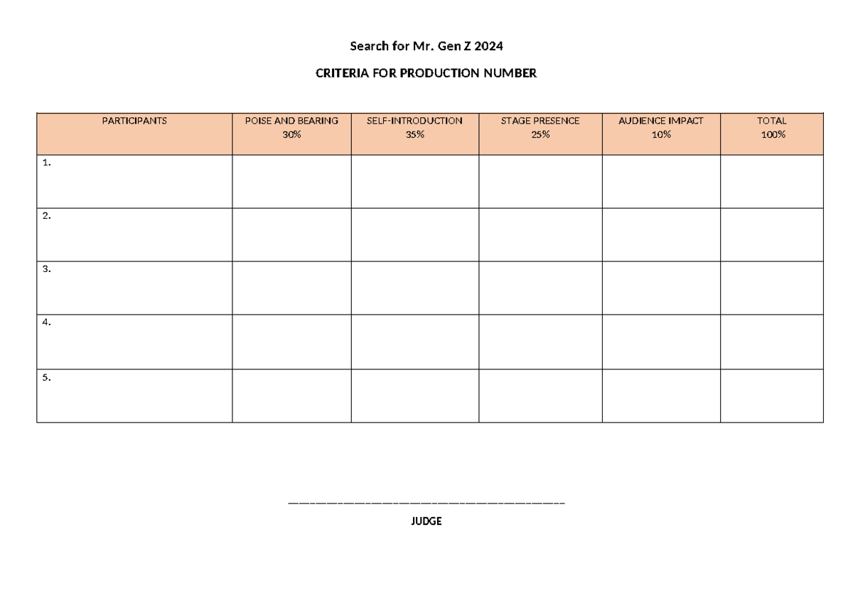 Criteria Judging FOR Judges - Search for Mr. Gen Z 2024 CRITERIA FOR ...