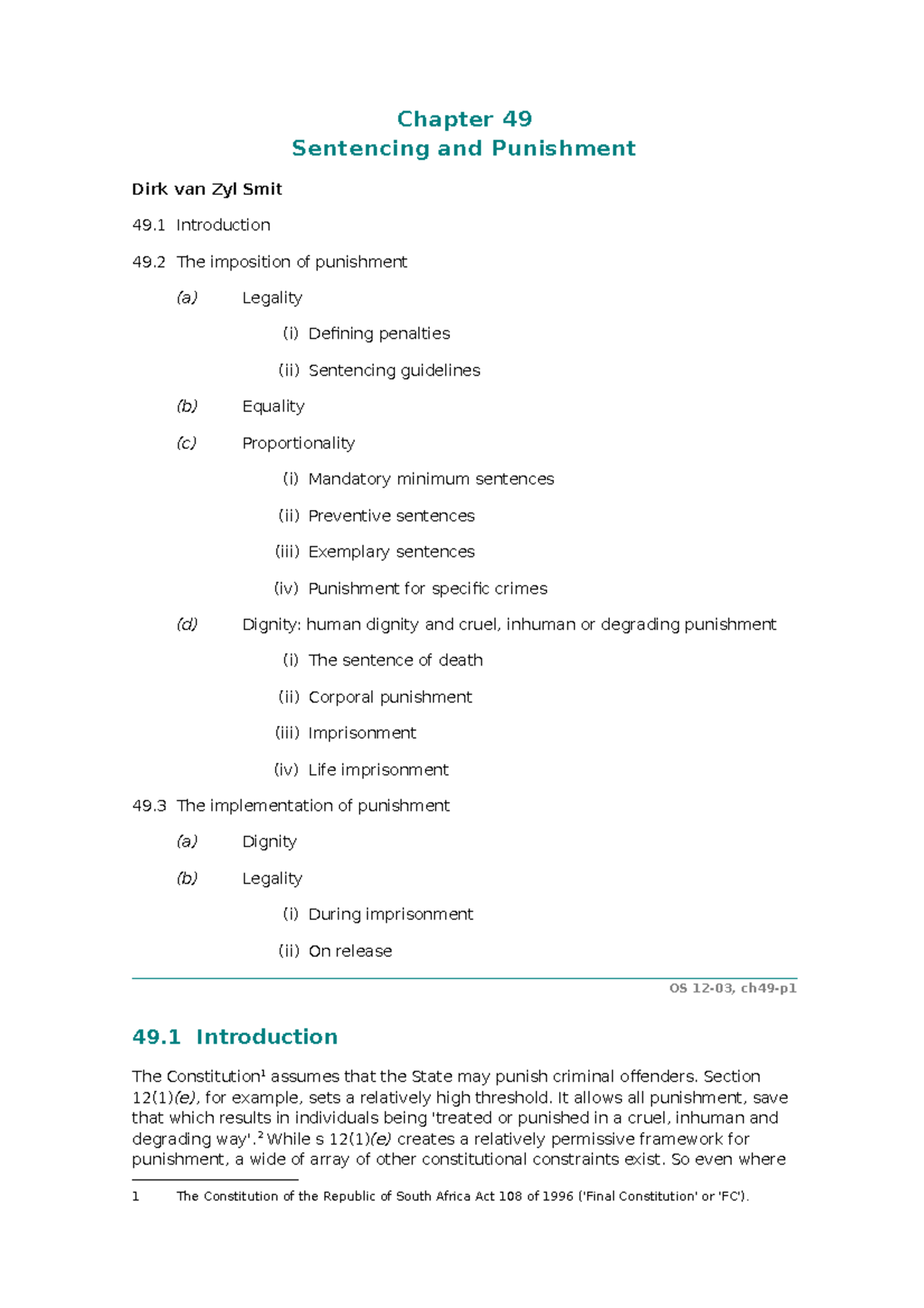Chap49 - essay info - Chapter 49 Sentencing and Punishment Dirk van Zyl ...