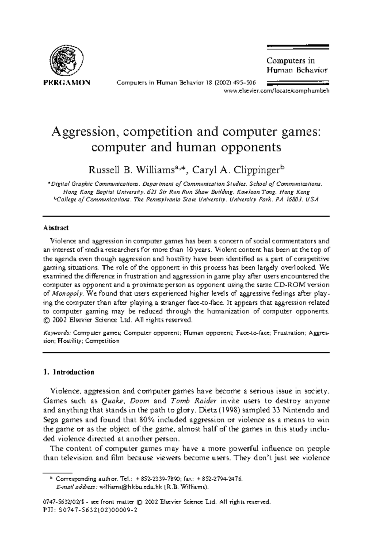 Artikel 1 - Cijfer: 8 - Computers in Human Behavior 18 (2002) 495–506 ...