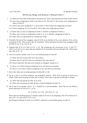 Groups, Rings and Modules 2017-2018 Example Sheet 3 - Lent Term 2017 O. Randal-Williams IB ...