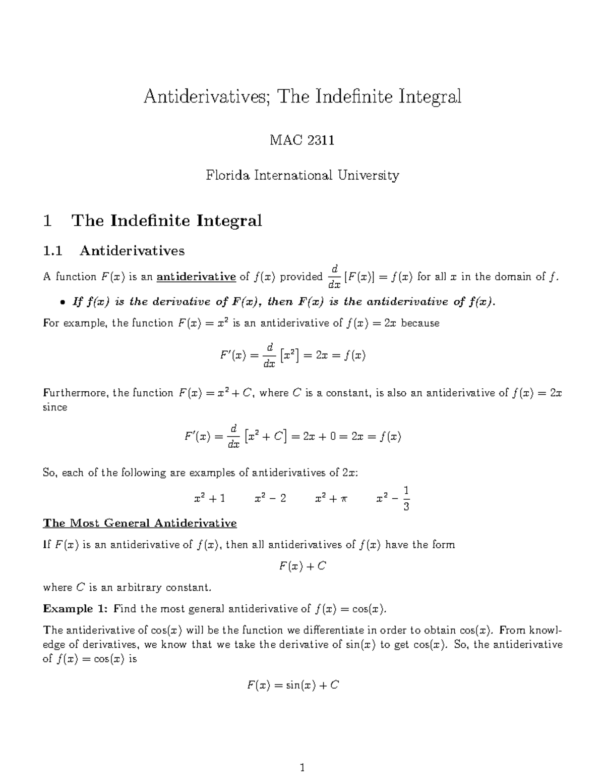 15-The+Indefinite+Integral - Antiderivatives; The Indefinite Integral ... 15-The+Indefinite+Integral - Antiderivatives; The Indefinite Integral ...