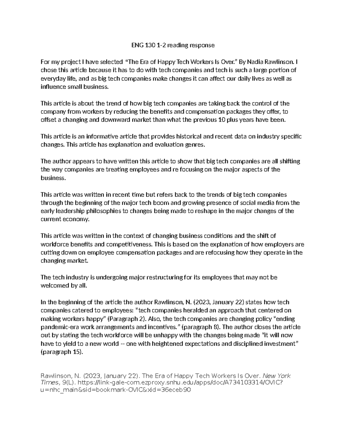 ENG 130 1-2 reading response - ENG 130 1-2 reading response For my project I have selected “The ...