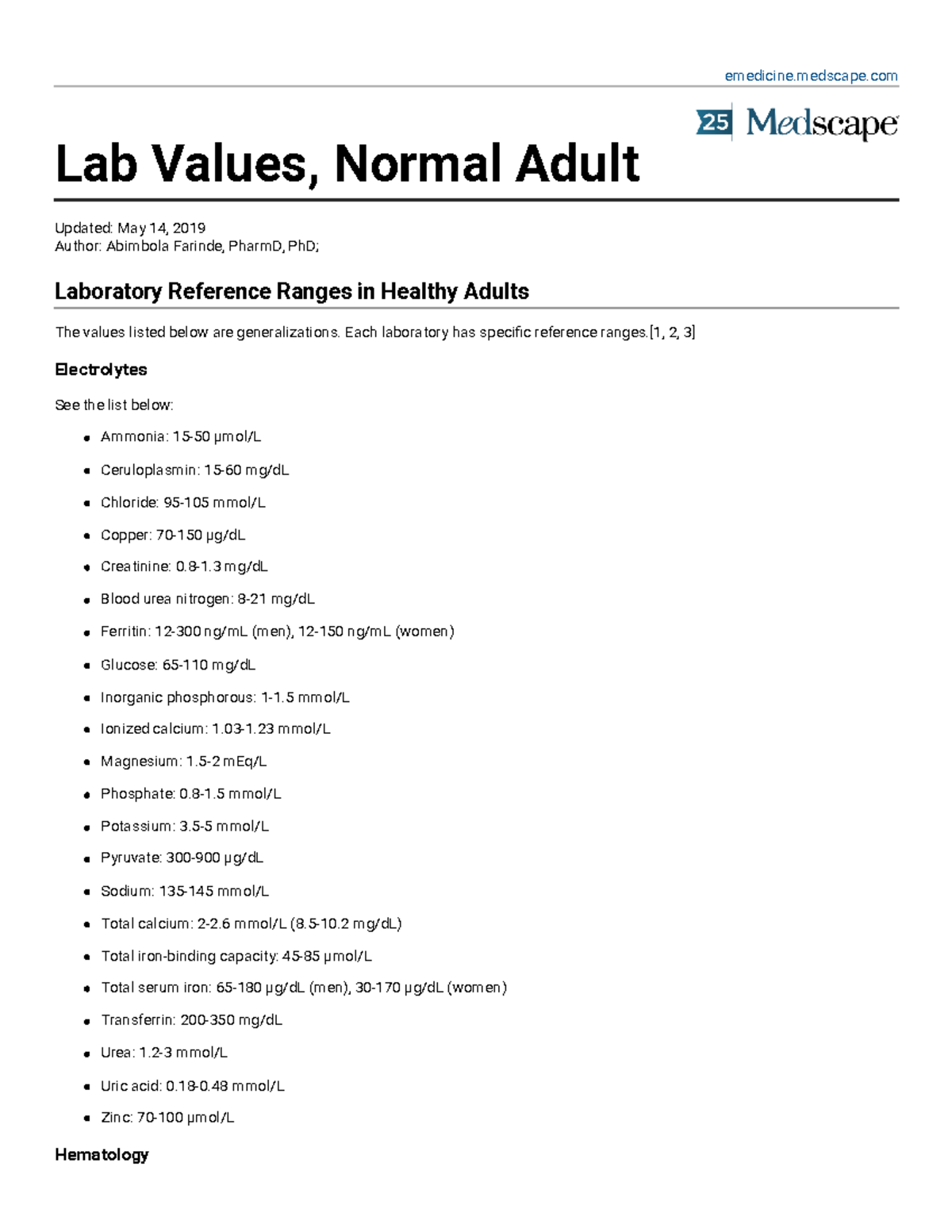 Parametros bioquimicos- Rangos ingles - emedicine.medscape Lab Values ...