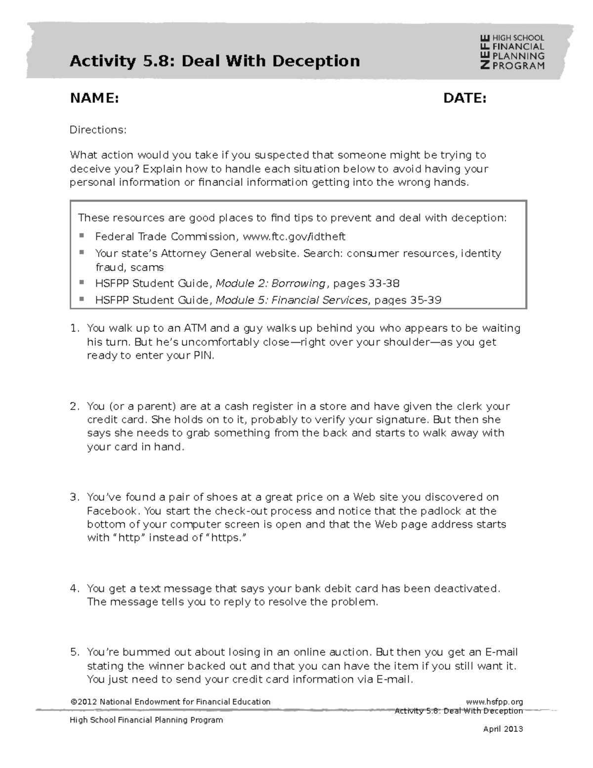 Activity 5-8 Deal-With-Deception - Activity 5: Deal With Deception NAME ...