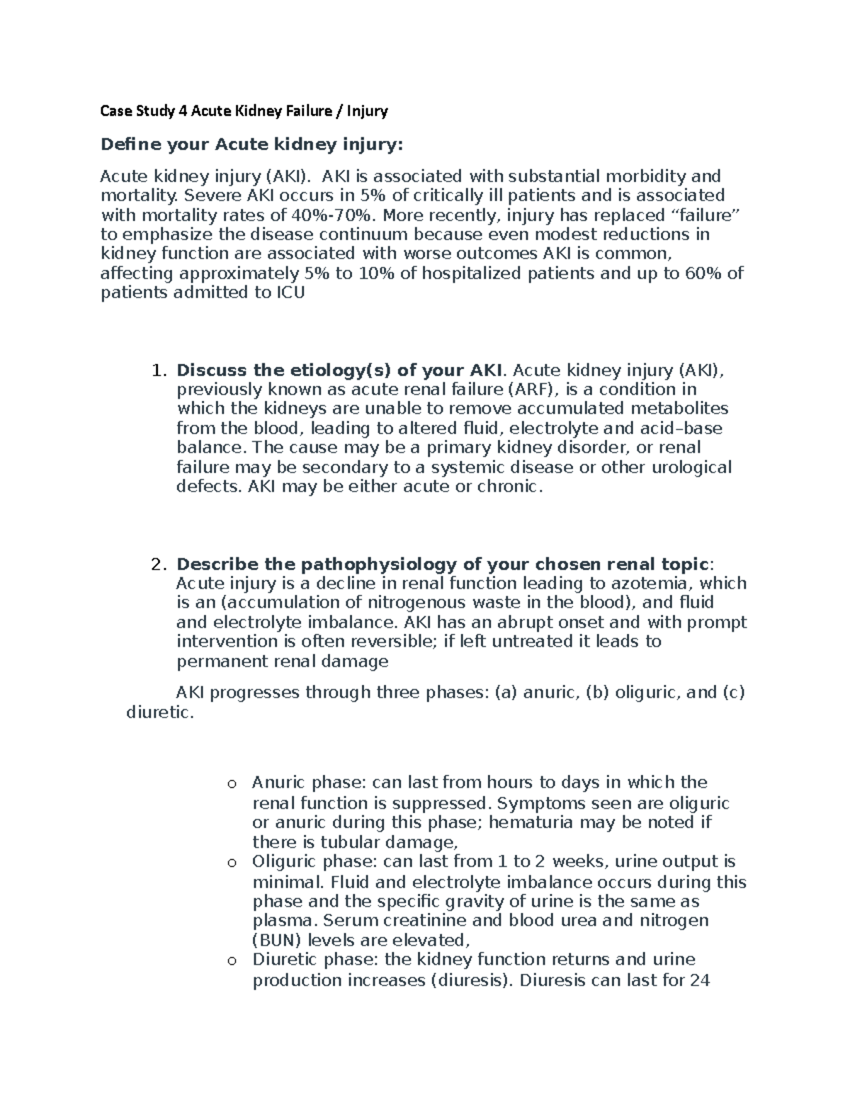 Case Study 4 Acute Kidney Injury - Advanced Pathophysiology - Case ...