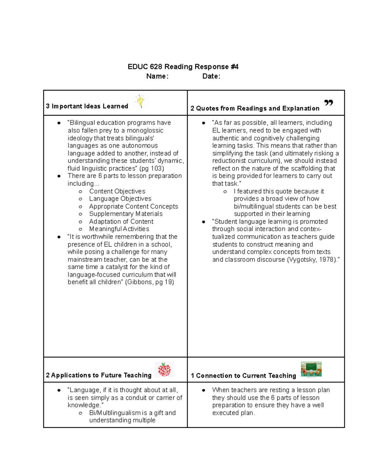 Reader Response 4 - Significant quotes of educating bi/multilingual ...