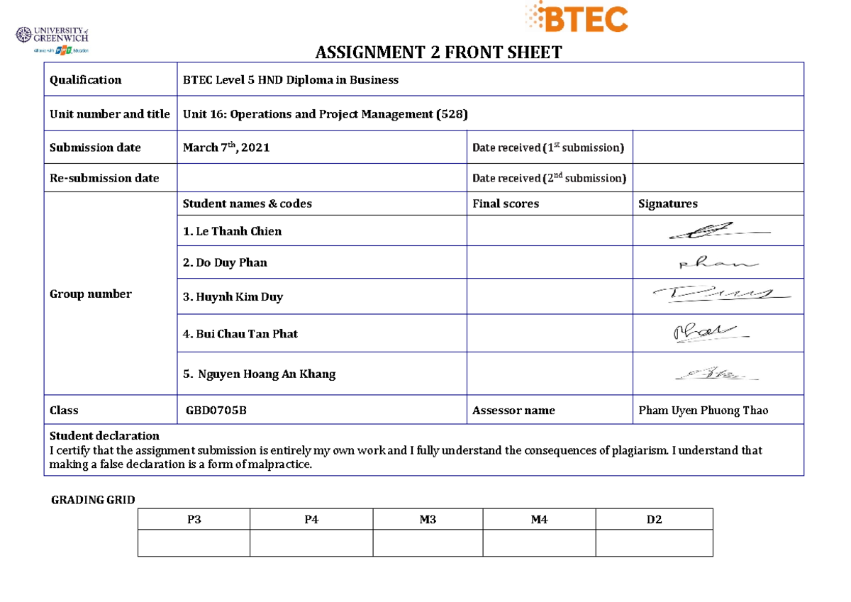 528 Nguyen Hoang An Khang GCD18493 Group 1 ASM2 - ASSIGNMENT 2 FRONT SHEET Qualification BTEC ...