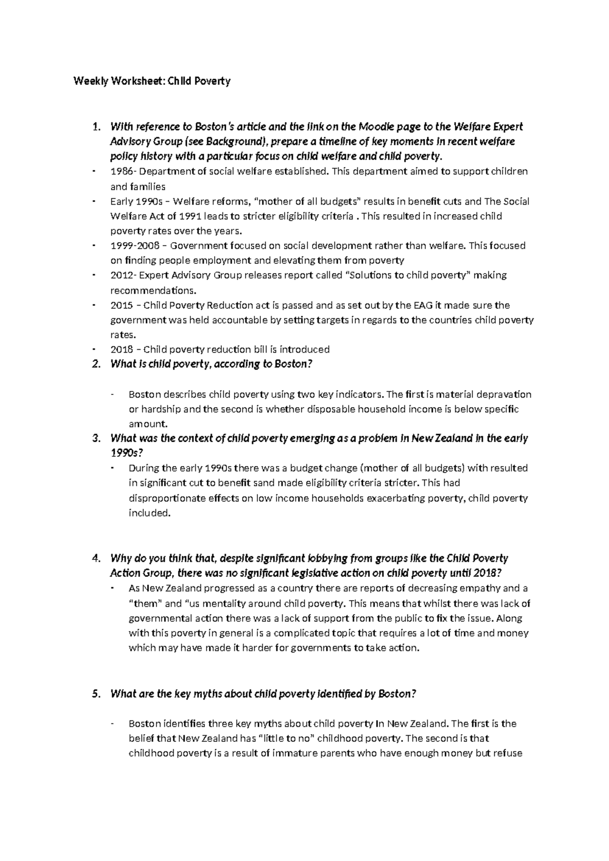 Weekly Worksheet Child Poverty - With reference to Boston’s article and ...