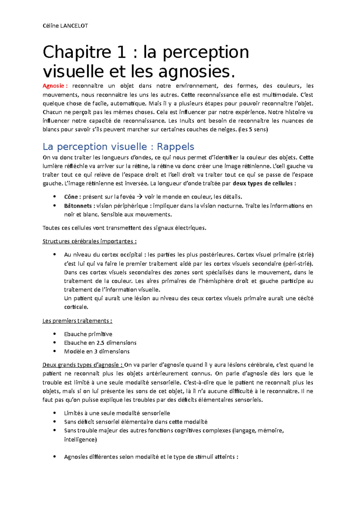 Chapitre 1 perception visuelle et agnosies - Céline LANCELOT Chapitre 1 ...