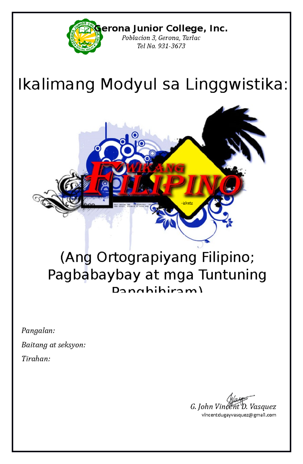 Modyul 5 - Ortograpiyang Filipino - Gerona Junior College, Inc ...
