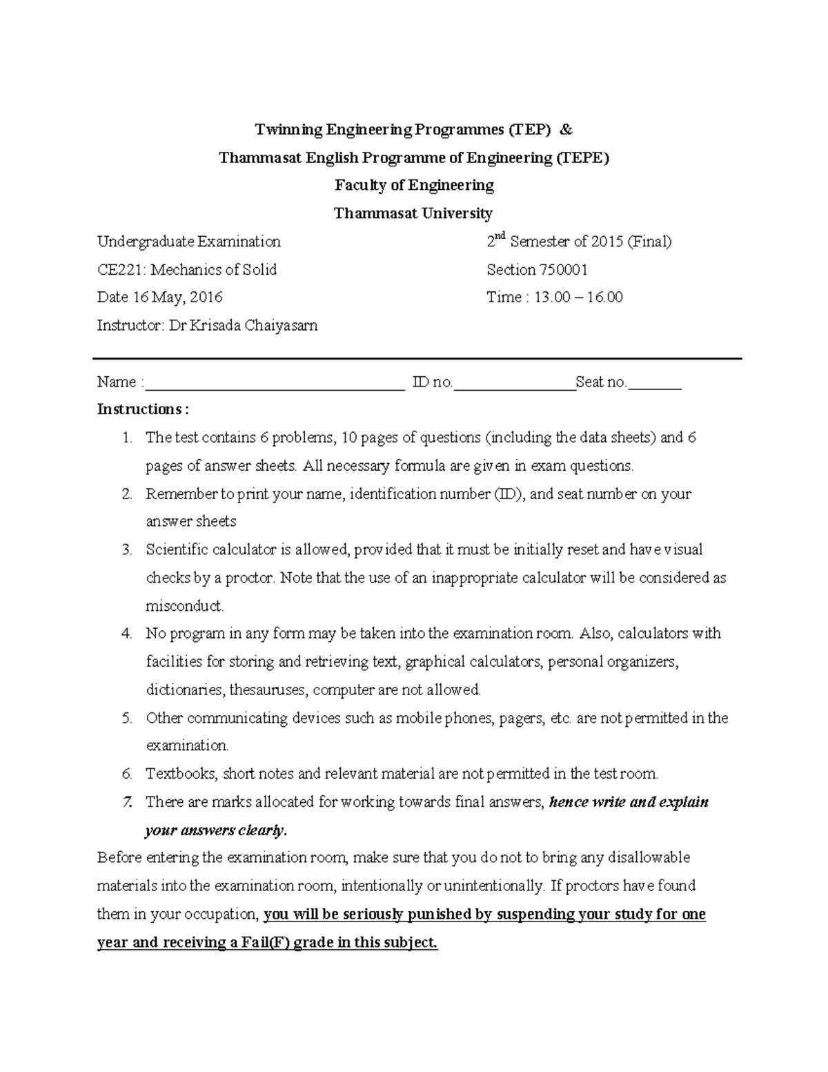 Final 2 February 2016, questions - Twinning Engineering Programmes (TEP) & Thammasat English ...