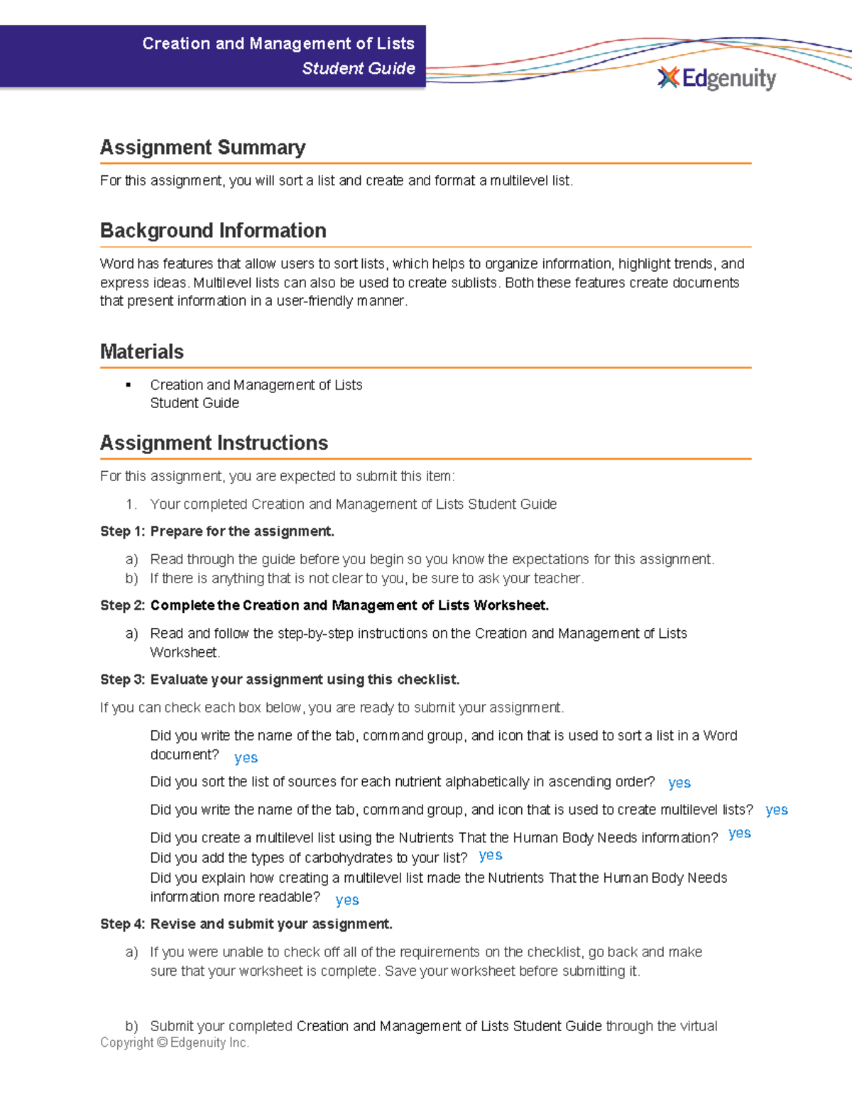 Project-Creation and Management of Lists-Student Guide - Copyright ...