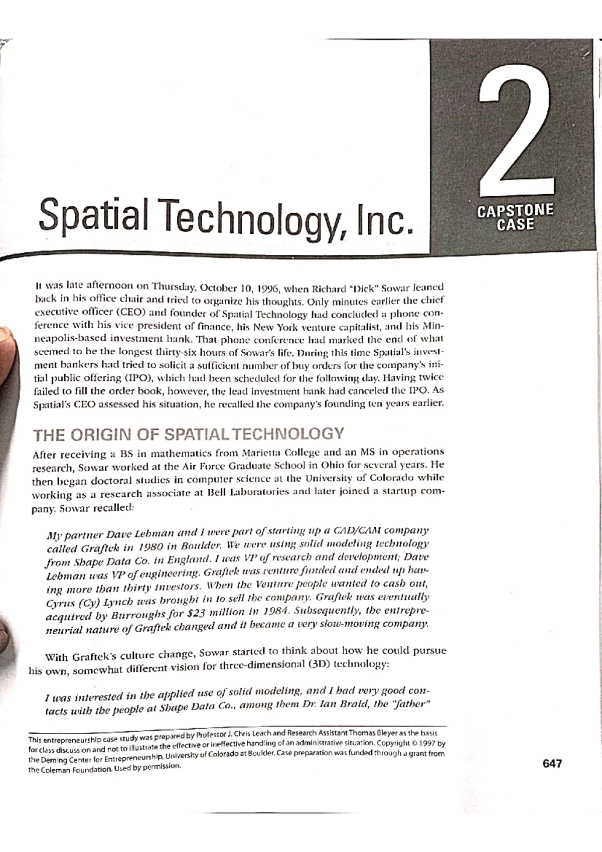 spatial technology capstone case - Spatial Technology, Inc. CAPSTONE ...