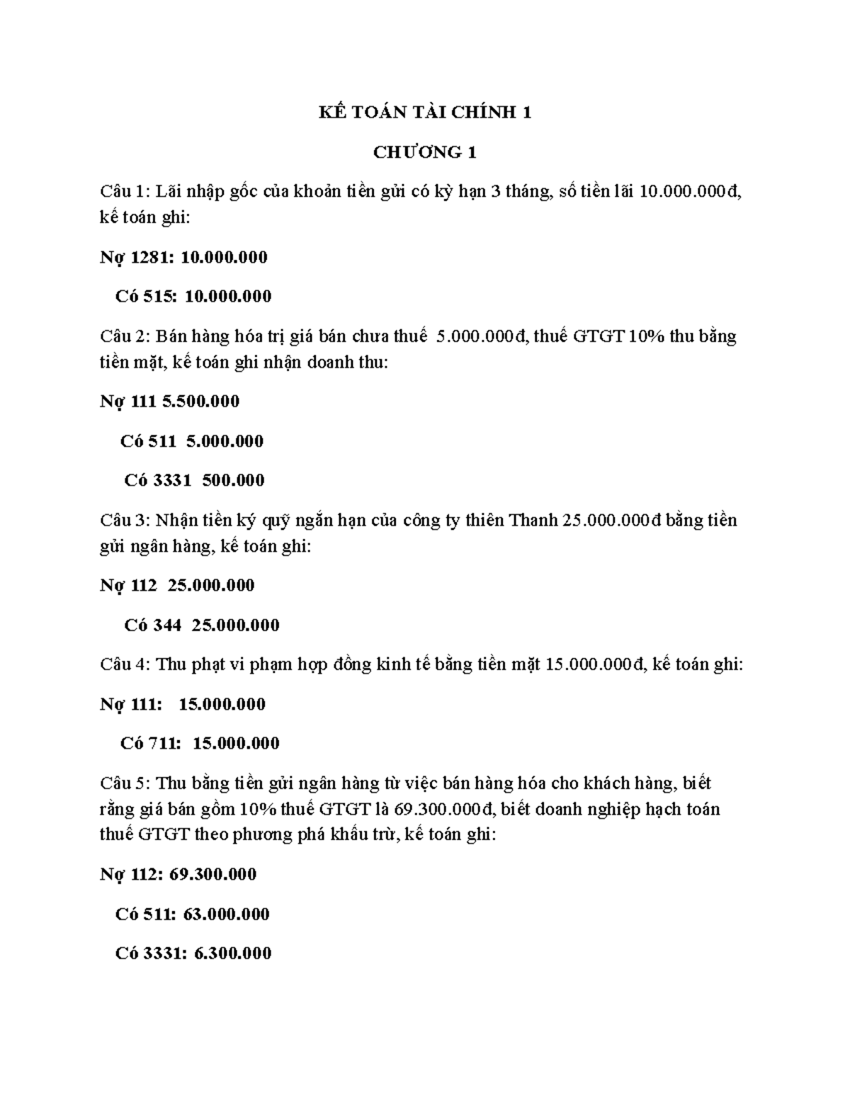 KẾ TOÁN TÀI Chính - fgfgfg - KẾ TOÁN TÀI CHÍNH 1 CHƯƠNG 1 Câu 1: Lãi ...