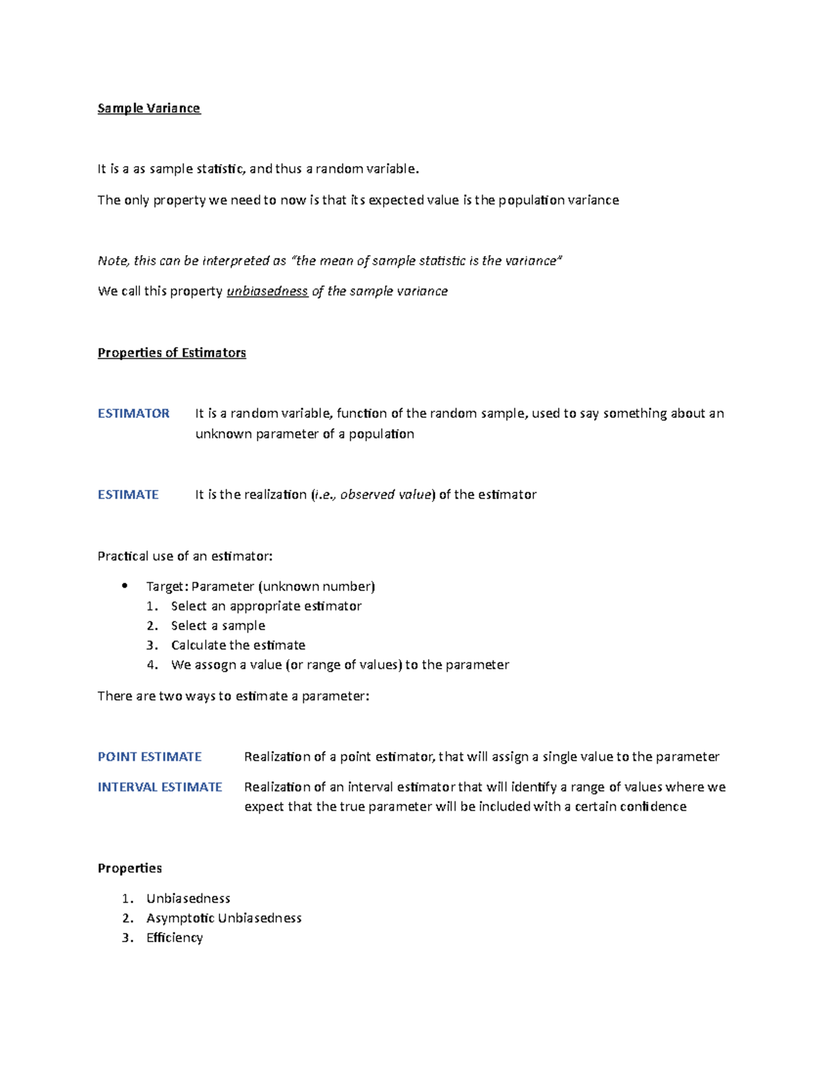 Statistics II Partial - Sample Variance It is a as sample statistic ...