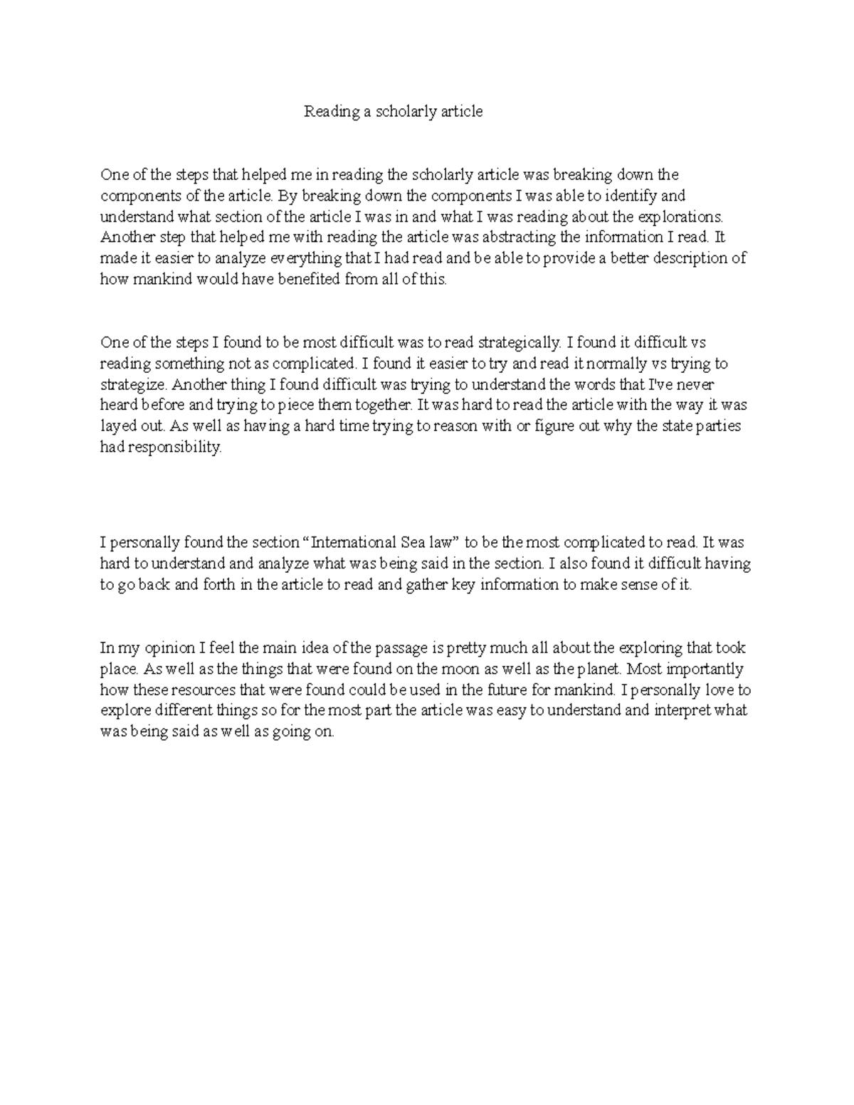 Document 1 - Reading a scholarly article One of the steps that helped ...