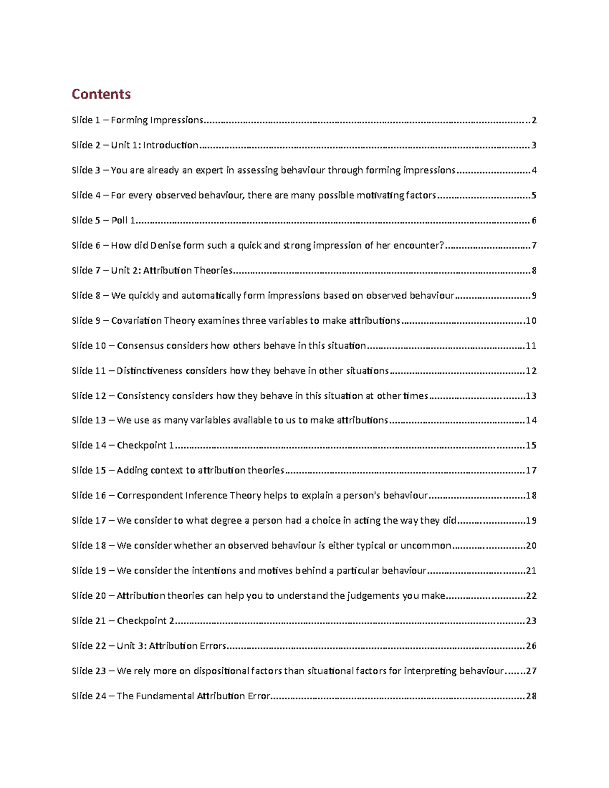 Psych 1X03 10 Forming Impressions Handout - Contents Slide 1 – Forming ...
