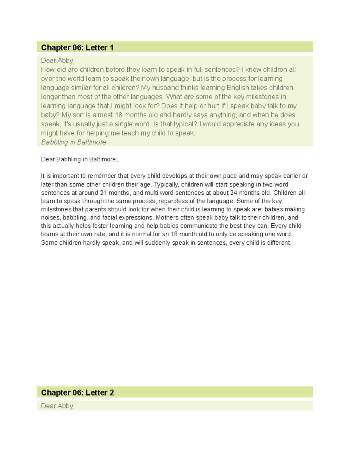 Ch 6 Dear Abby Letters - Chapter 06: Letter 1 Dear Abby, How old are ...