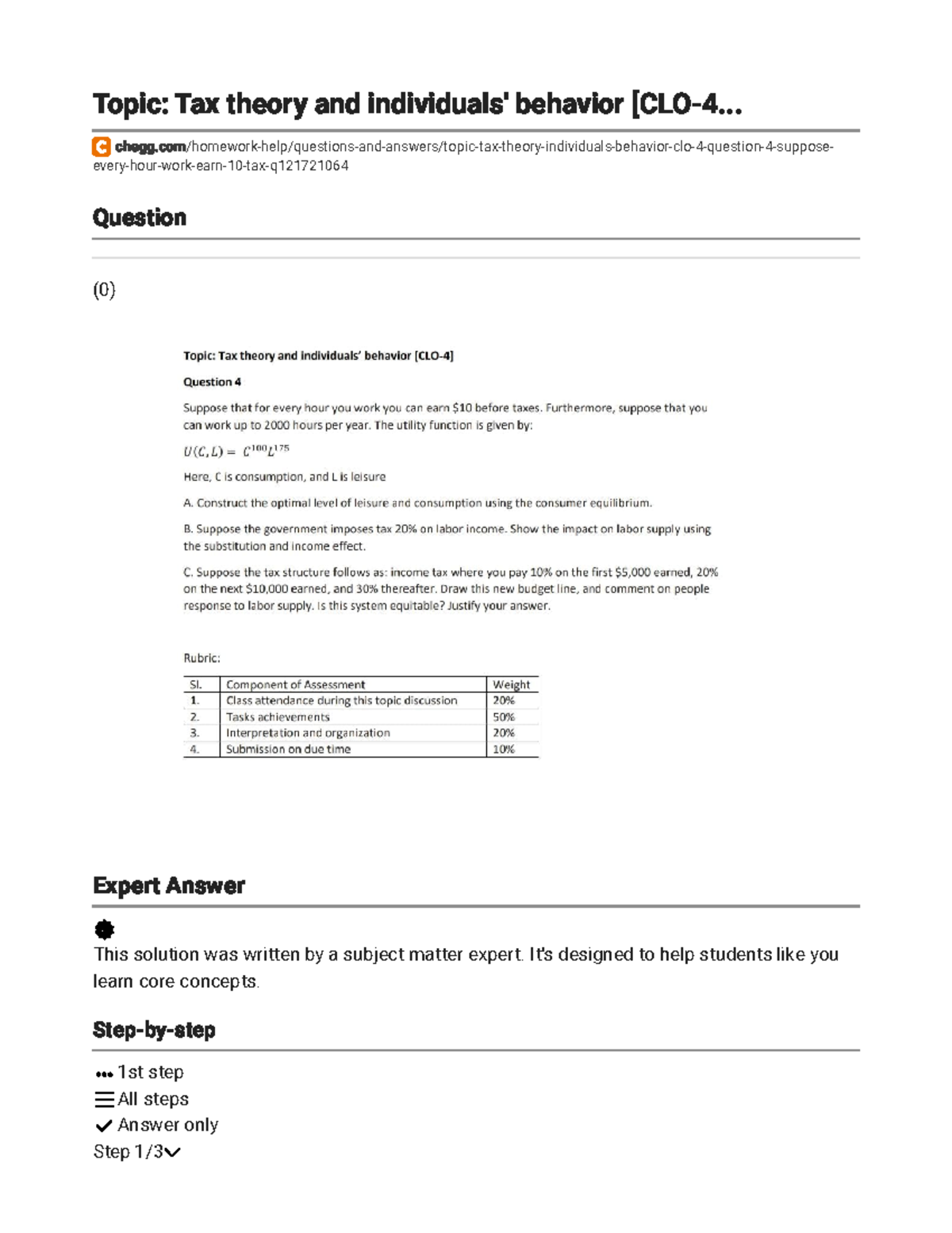 Topic Tax theory and individuals' behavior [CLO-4... Chegg - .. - Studocu