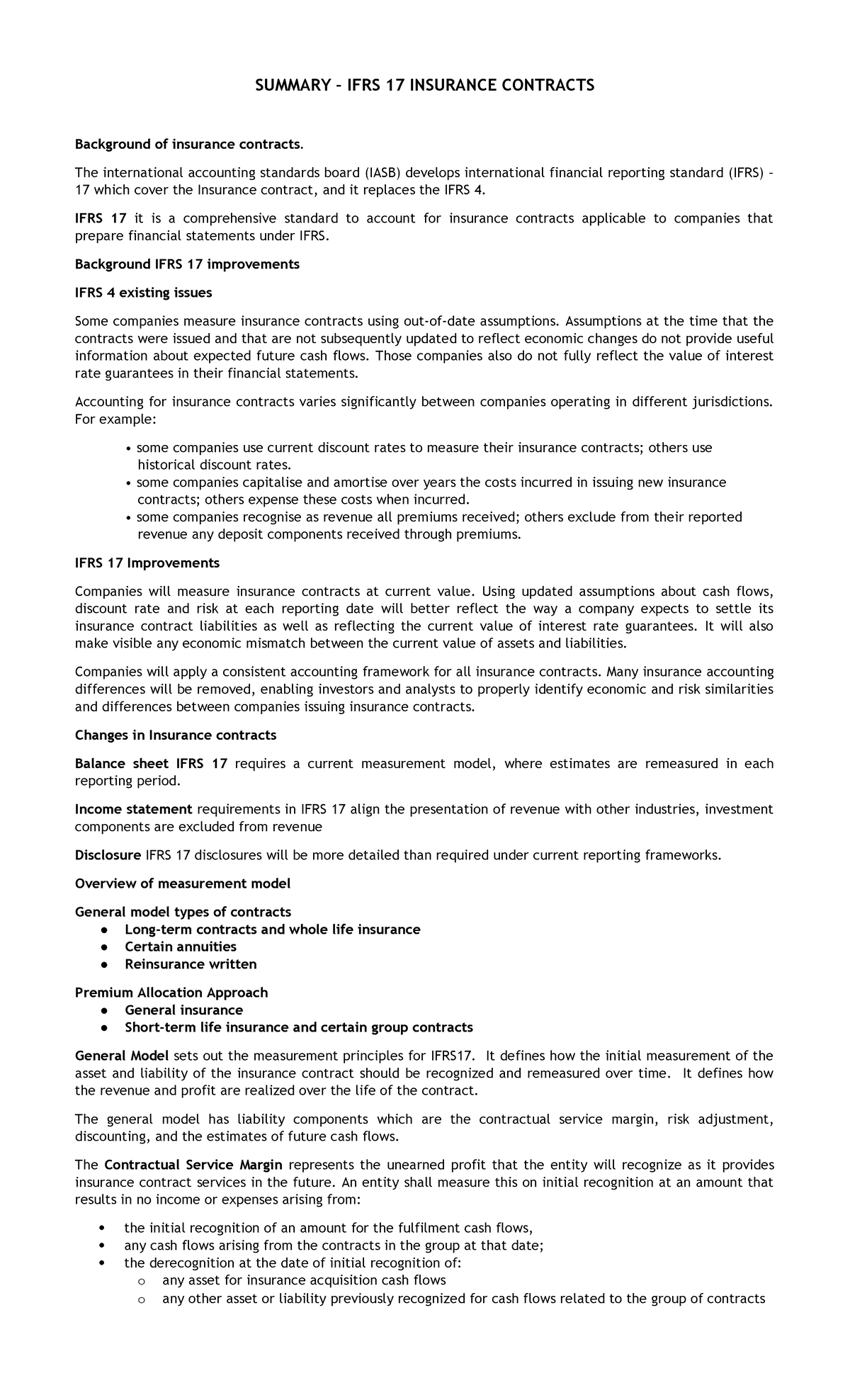 IFRS-17 Insurance Contracts - Summary - SUMMARY – IFRS 17 INSURANCE ...
