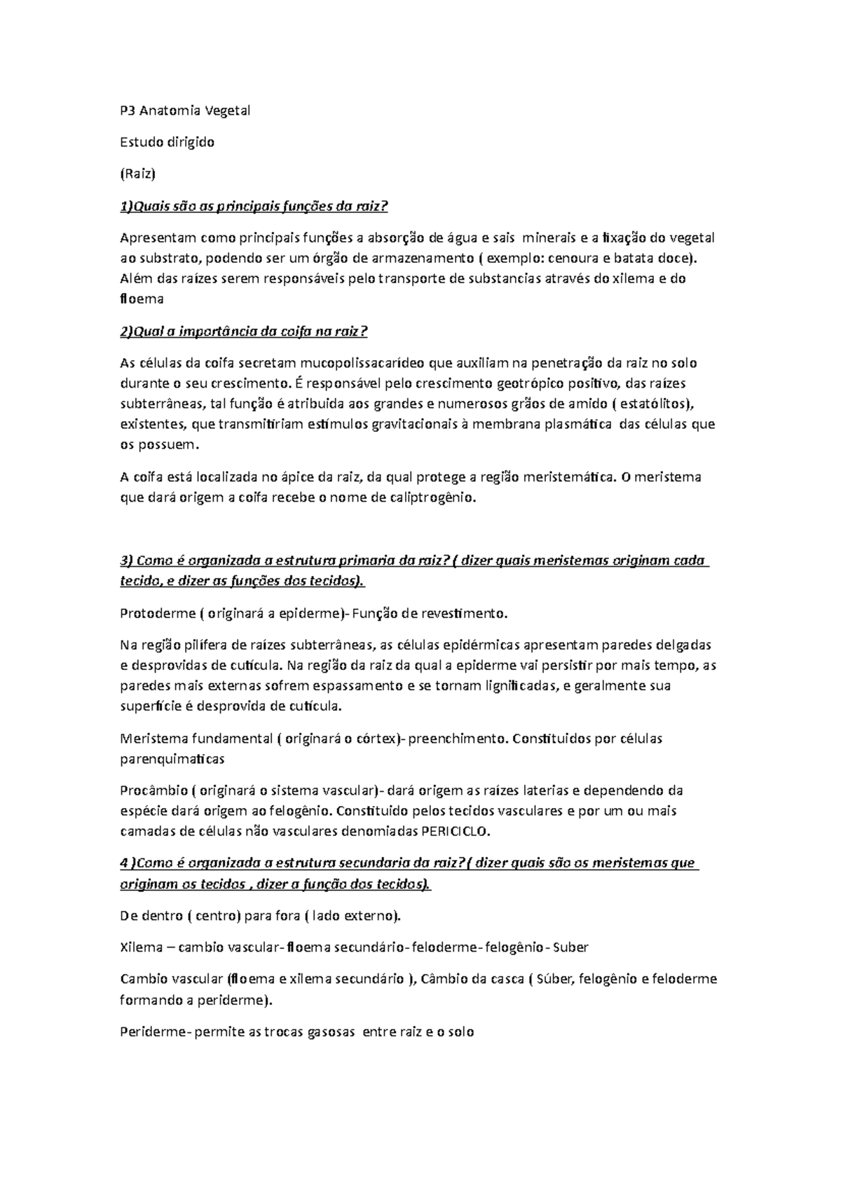 Anatomia Vegetal O Estudo Dirigido 3 - Atividade - P3 Anatomia Vegetal ...