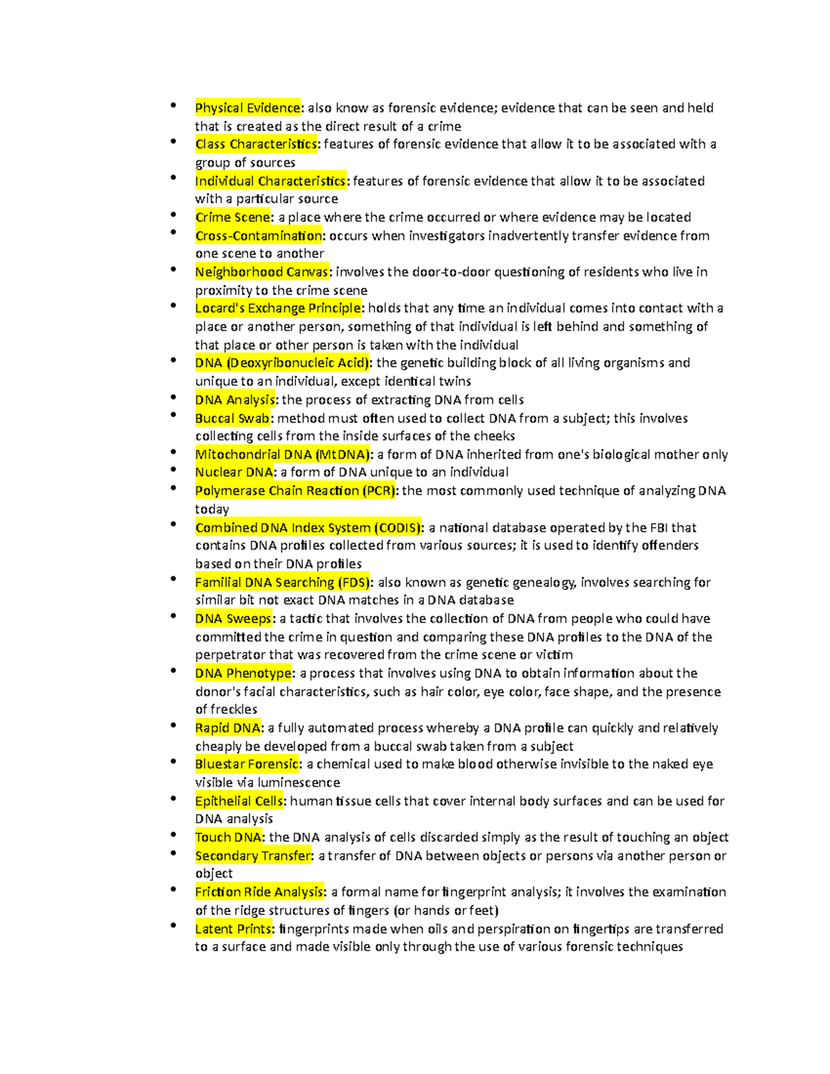 Ch. 5 - Vocab - Physical Evidence: also know as forensic evidence ...