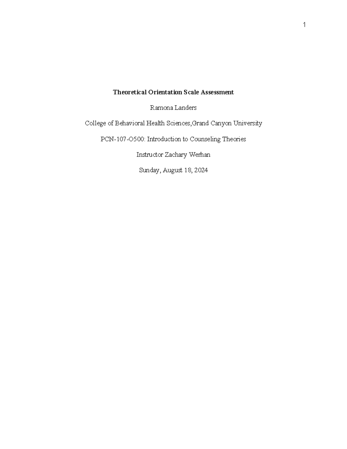 PCN 107 Theoretical Orientation Scale Assessment - Theoretical ...